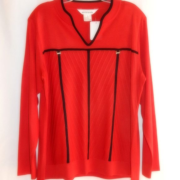 Misook | Sweaters | Misook Red Sweater With Black Trim In Size L | Poshmark